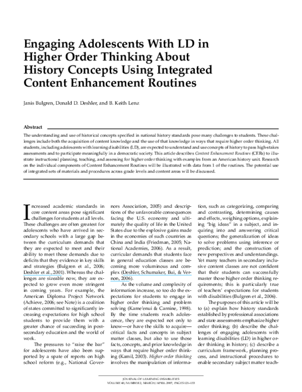 (PDF) Engaging Adolescents With LD in Higher Order Thinking About ...