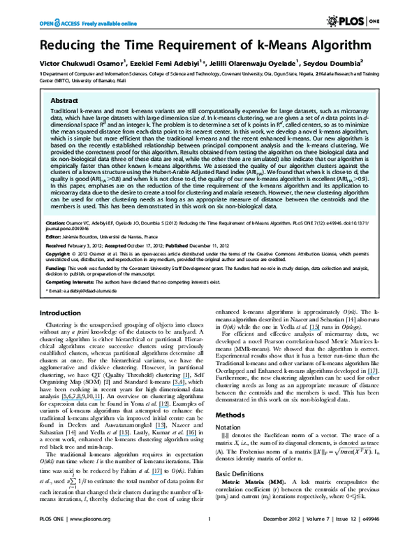 (PDF) Reducing the Time Requirement of k-Means Algorithm