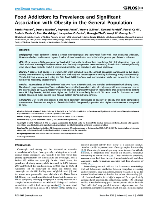 (PDF) Food addiction: its prevalence and significant association with ...
