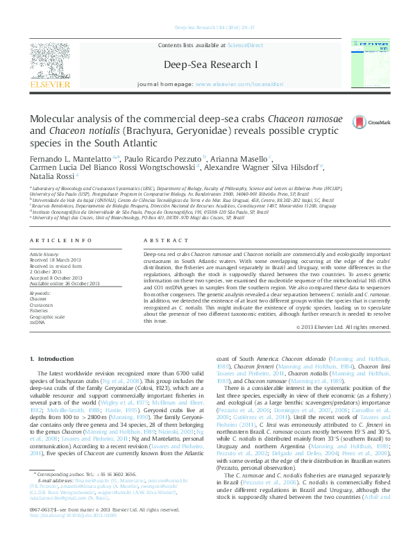 (PDF) Molecular analysis of the commercial deep-sea crabs Chaceon ...