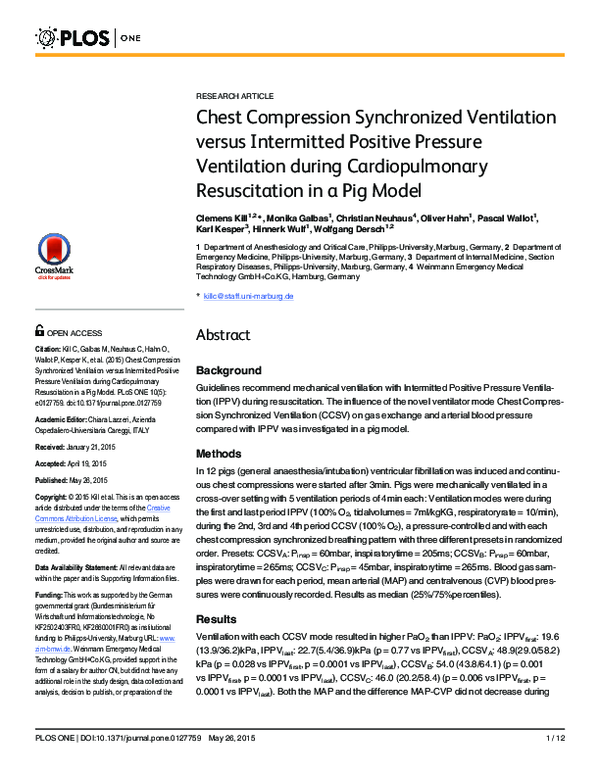 (PDF) Chest Compression Synchronized Ventilation versus Intermitted ...
