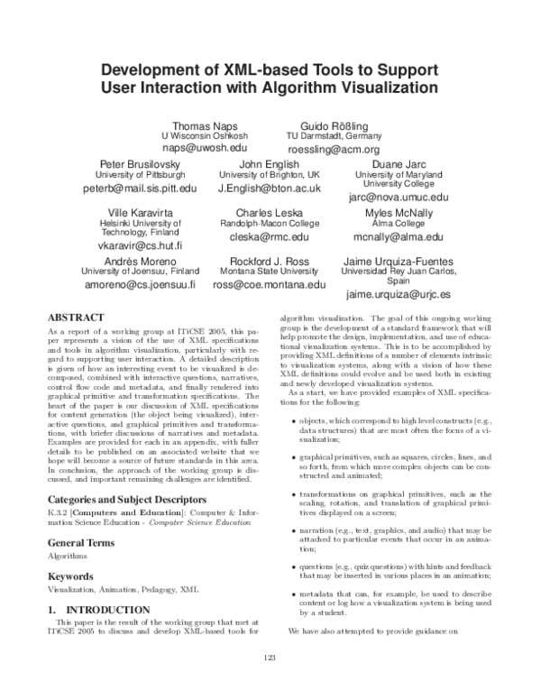Pdf Development Of Xml Based Tools To Support User Interaction With Algorithm Visualization
