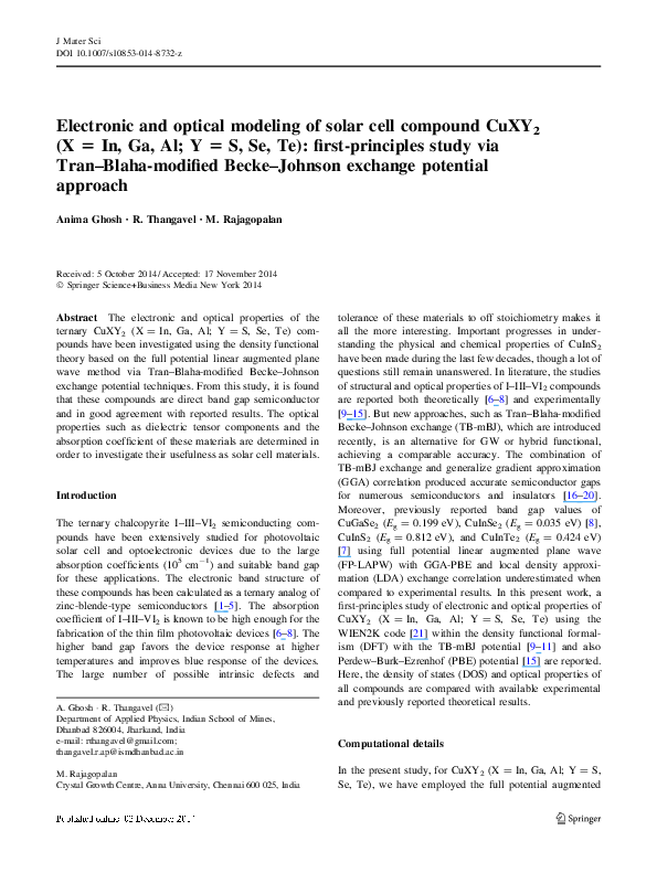 (PDF) Electronic and Optical Modeling of Solar Cell Compounds CuGaSe2 ...