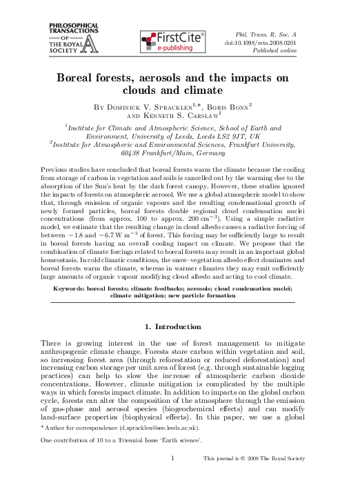 (PDF) Boreal forests, aerosols and the impacts on clouds and climate ...