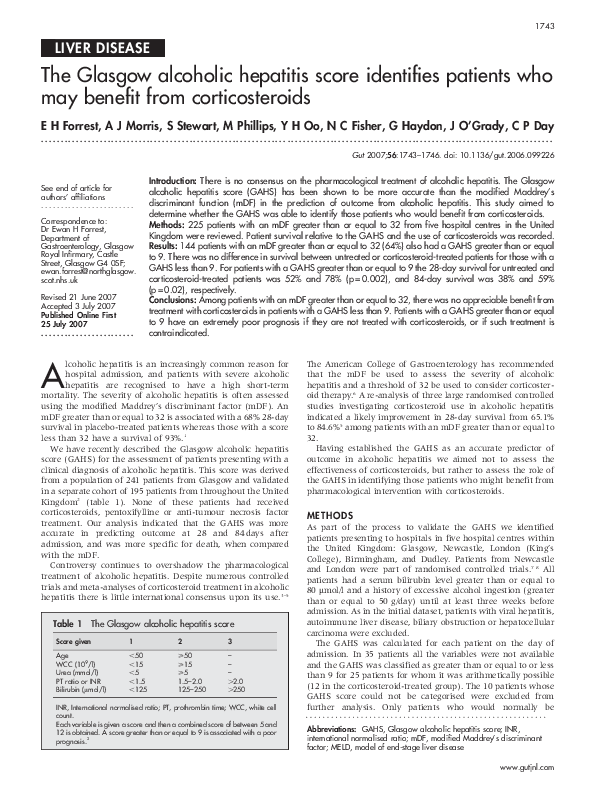 (PDF) The Glasgow alcoholic hepatitis score identifies patients who may ...
