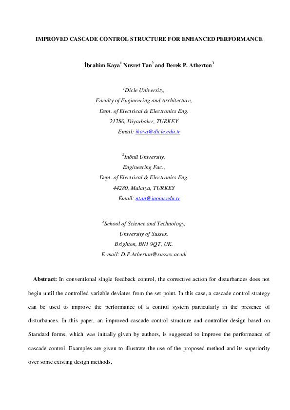 (PDF) Improved cascade control structure for enhanced performance