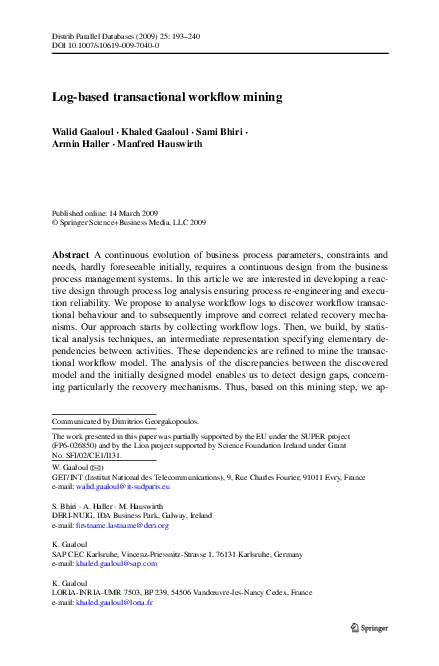 Pdf Log Based Transactional Workflow Mining