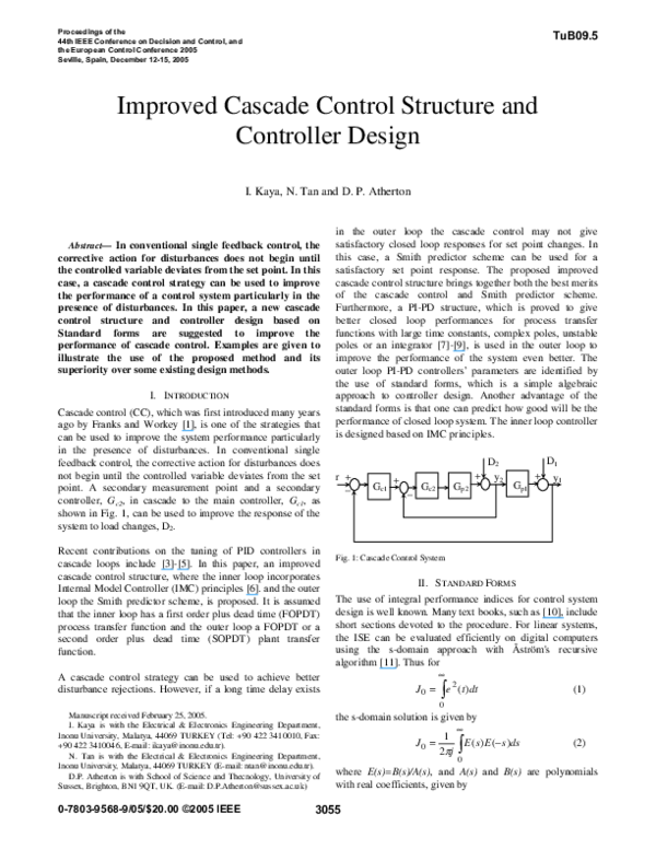 Pdf Improved Cascade Control Structure And Controller Design