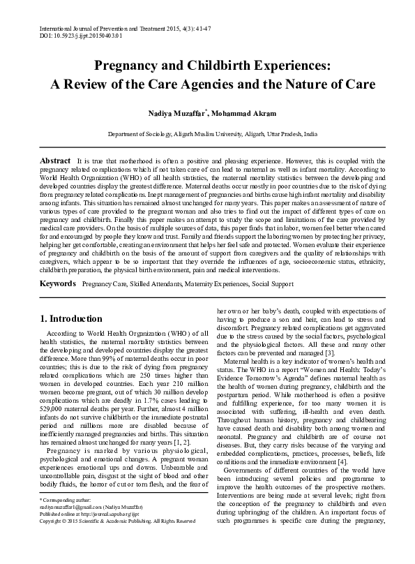 (PDF) Pregnancy and Childbirth Experiences: A Review of the Care ...