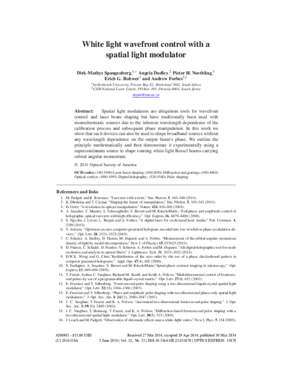 Pdf White Light Wavefront Control With A Spatial Light Modulator