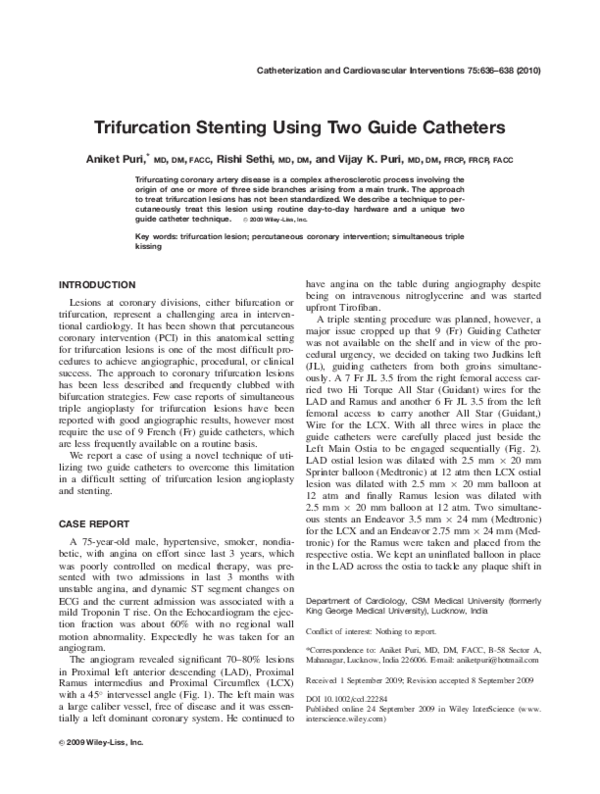 (PDF) Trifurcation stenting using two guide catheters