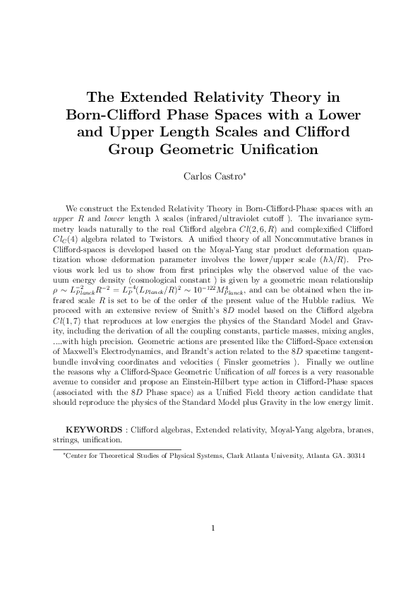 (PDF) The Extended Relativity Theory in Born-Clifford Phase Spaces with ...