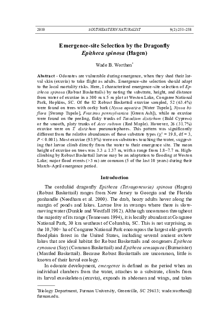 (PDF) Emergence-Site Selection by the Dragonfly Epitheca spinosa (Hagen)