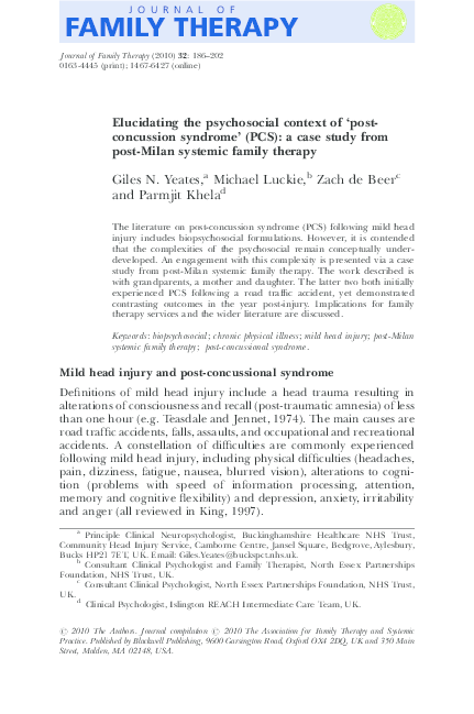 (PDF) Elucidating the psychosocial context of ‘post-concussion syndrome’ (PCS): a case study ...