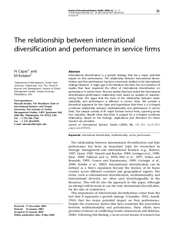 (PDF) The relationship between international diversification and ...