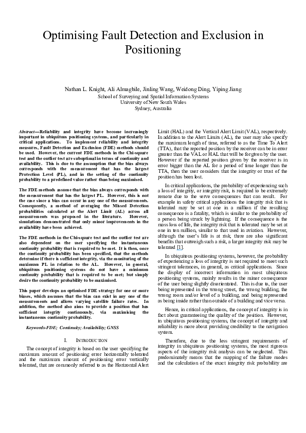 (PDF) Optimising Fault Detection and Exclusion in positioning