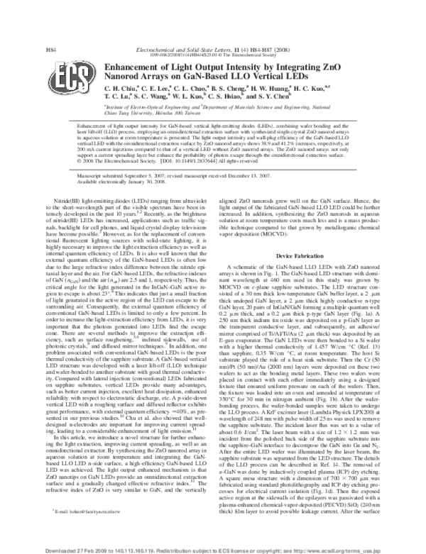 (PDF) Enhancement of Light Output Intensity by Integrating ZnO Nanorod Arrays on GaN-Based LLO ...
