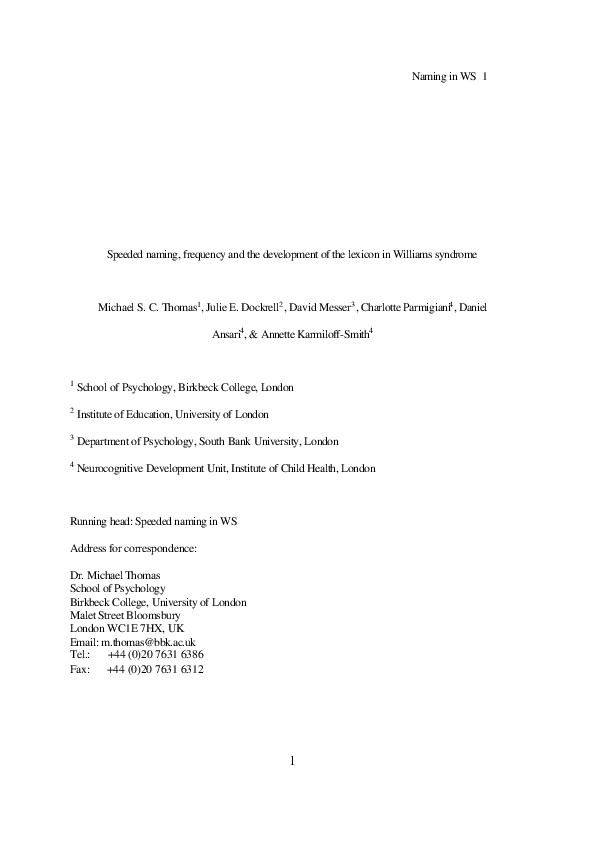 Pdf Speeded Naming Frequency And The Development Of The Lexicon In