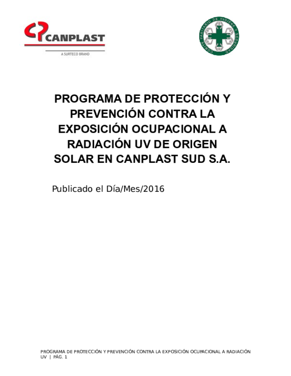 (DOC) PROGRAMA DE PROTECCIÓN Y PREVENCIÓN CONTRA LA EXPOSICIÓN OCUPACIONAL A RADIACIÓN UV DE ...