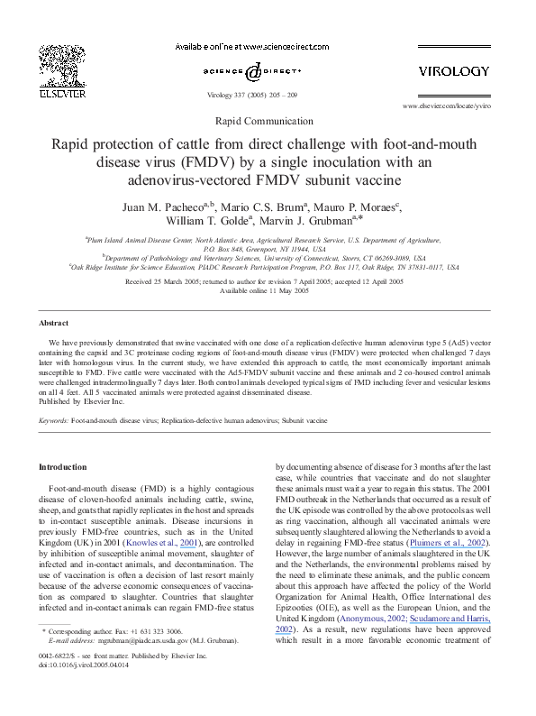 (PDF) Rapid protection of cattle from direct challenge with foot-and ...