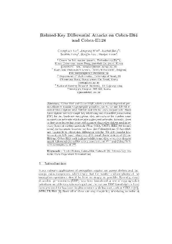 (PDF) Related-Key Differential Attacks on Cobra-H64 and Cobra-H128