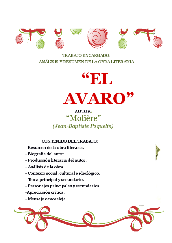 (DOC) Análisis de la Obra El Avaro-Moliere