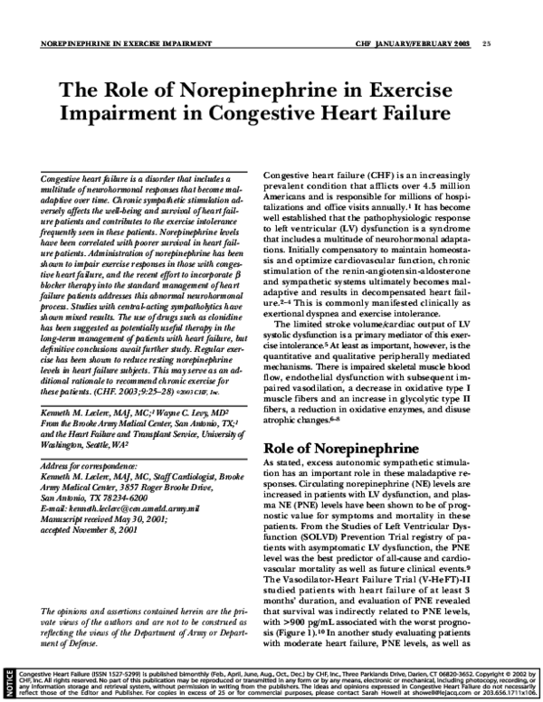 (PDF) The Role of Norepinephrine in Exercise Impairment in Congestive ...