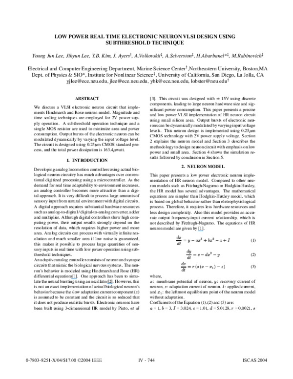 Pdf Low Power Real Time Electronic Neuron Vlsi Design Using Subthreshold Technique