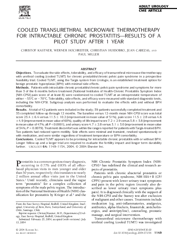 (PDF) Cooled transurethral microwave thermotherapy for intractable ...