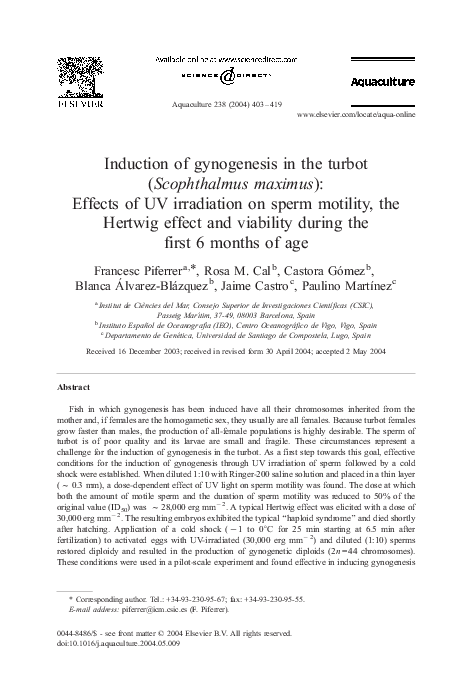 (PDF) Induction of gynogenesis in the turbot ( Scophthalmus maximus