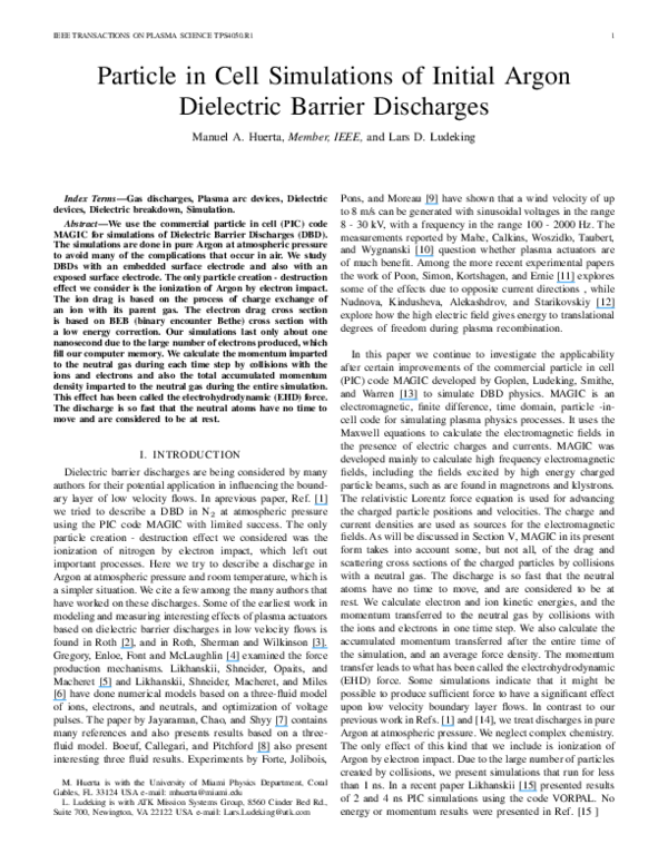 (PDF) Particle in cell simulations of initial Argon Dielectric Barrier Discharges