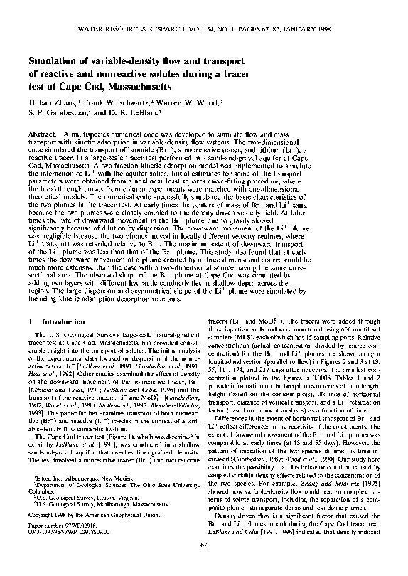 Pdf Simulation Of Variable Density Flow And Transport Of Reactive And