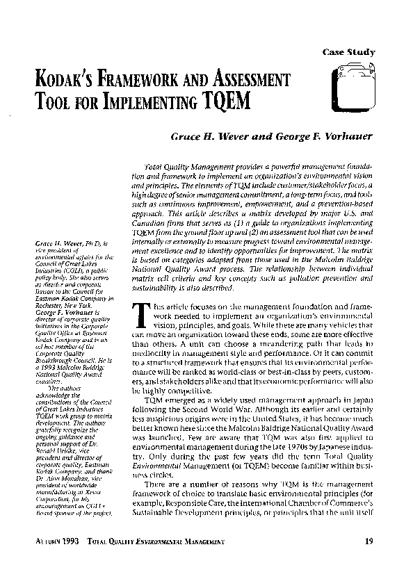 (PDF) Kodak's framework and assessment tool for implementing TQEM