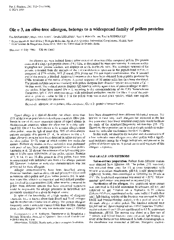 (PDF) Ole e 3, An Olive-Tree Allergen, Belongs to a Widespread Family ...