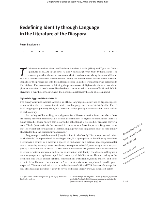 (PDF) Redefining Identity through Language in the Literature of the ...