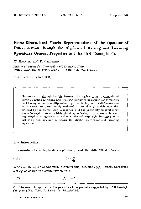 (PDF) Finite-dimensional matrix representations of the operator of ...