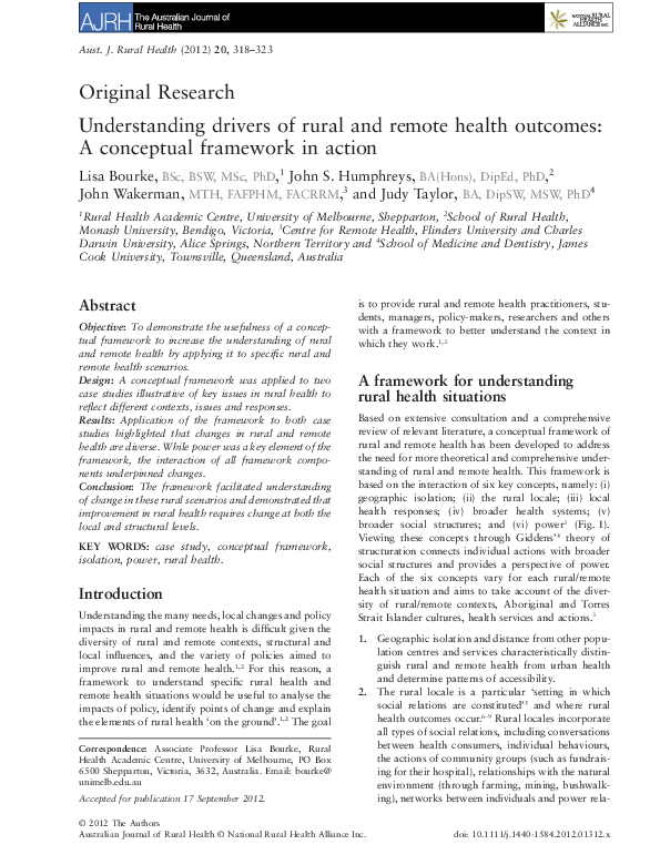 (PDF) Understanding drivers of rural and remote health outcomes: A ...