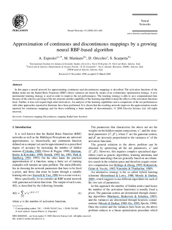 Pdf Approximation Of Continuous And Discontinuous Mappings By A Growing Neural Rbf Based Algorithm