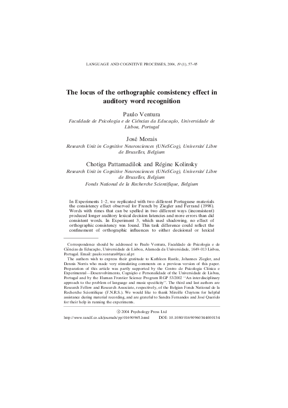 (PDF) The locus of the orthographic consistency effect in auditory word recognition