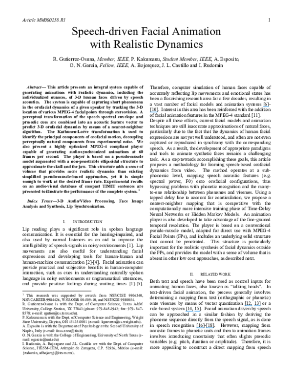 (PDF) Speech-driven facial animation with realistic dynamics