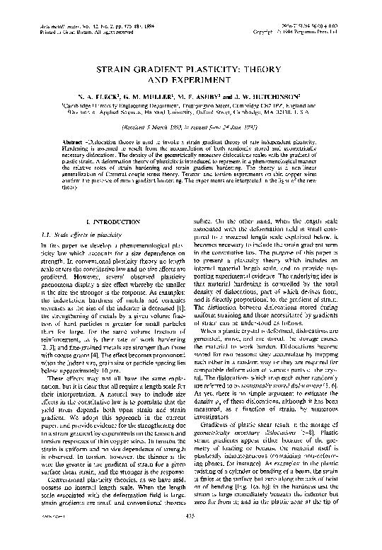 (PDF) Strain gradient plasticity: Theory and experiment