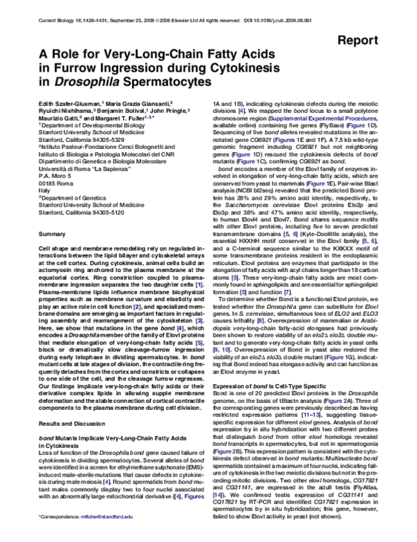 (PDF) A Role for Very-Long-Chain Fatty Acids in Furrow Ingression ...