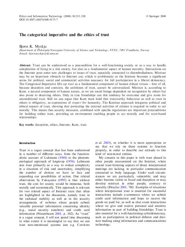(PDF) The categorical imperative and the ethics of trust
