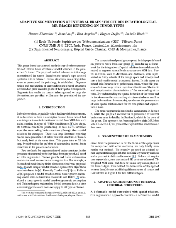Pdf Adaptive Segmentation Of Internal Brain Structures In Pathological Mr Images Depending On