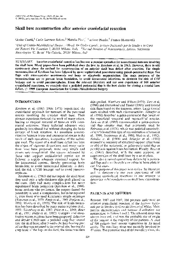 (PDF) Skull base reconstruction after anterior craniofacial resection
