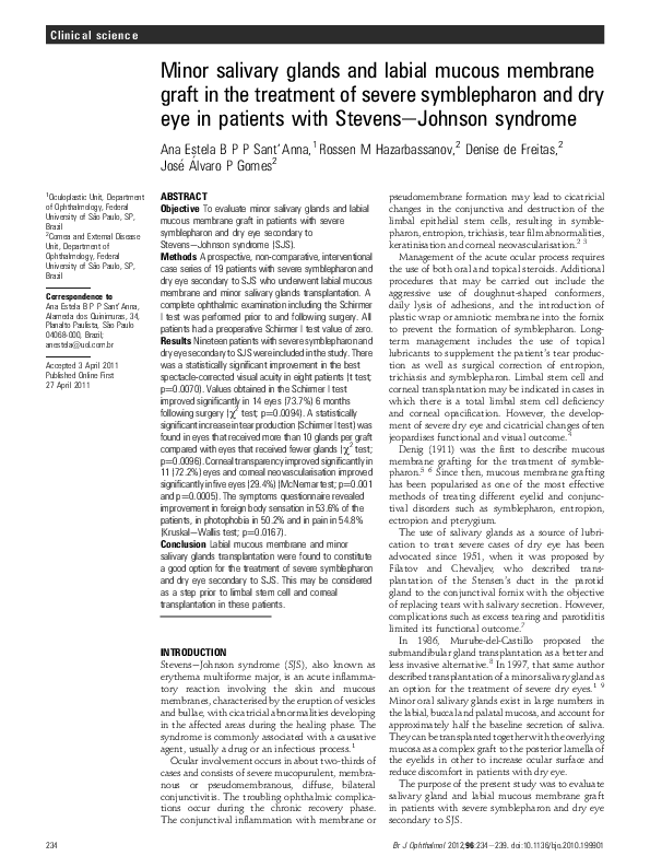 (PDF) Minor salivary glands and labial mucous membrane graft in the ...