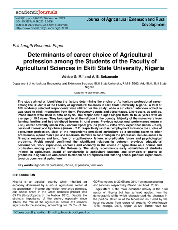 Journal of Agricultural Extension and Rural Development Determinants of ...