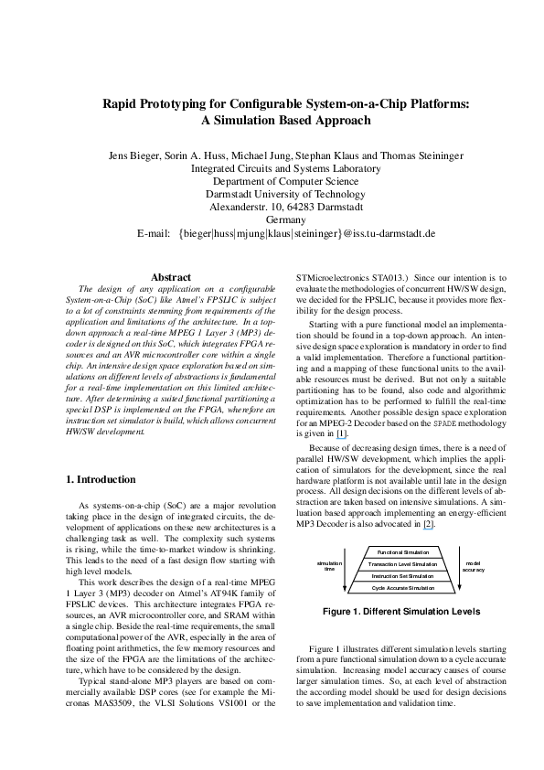 Pdf Rapid Prototyping For Configurable System On A Chip Platforms A Simulation Based Approach