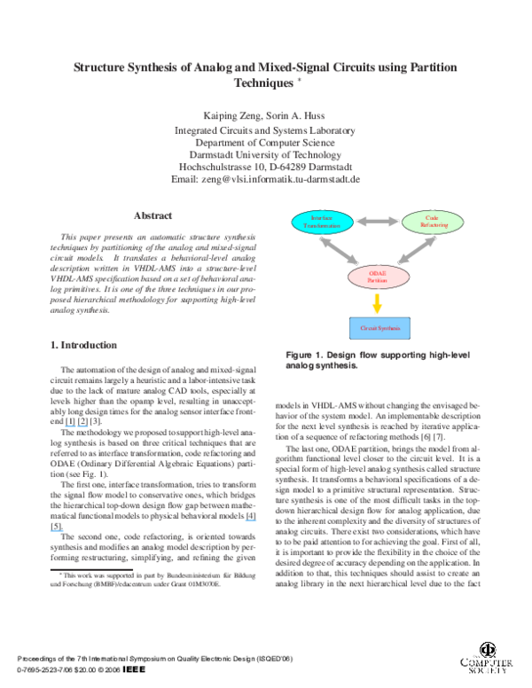 Pdf Structure Synthesis Of Analog And Mixed Signal Circuits Using Partition Techniques