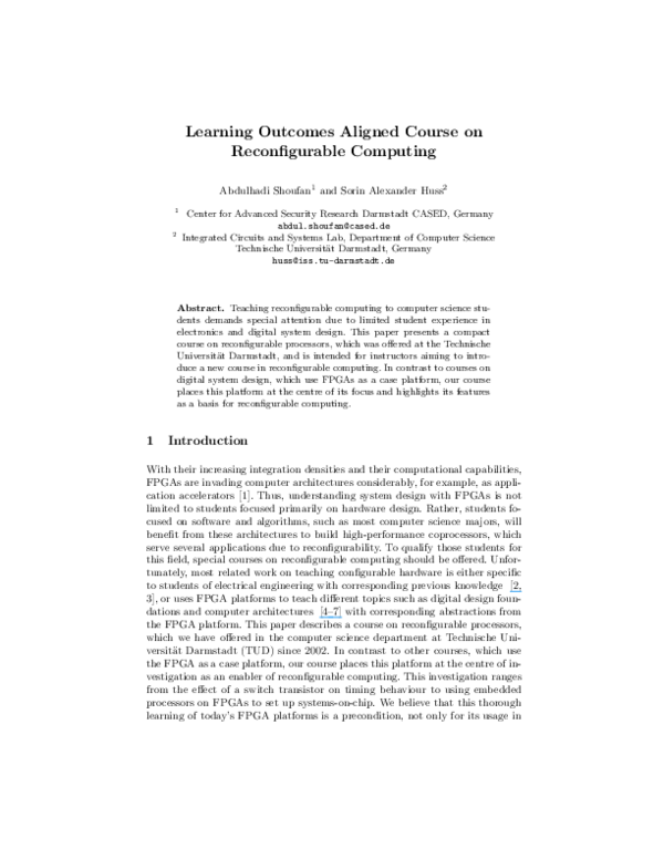 Pdf Reconfigurable Computing Education In Computer Science